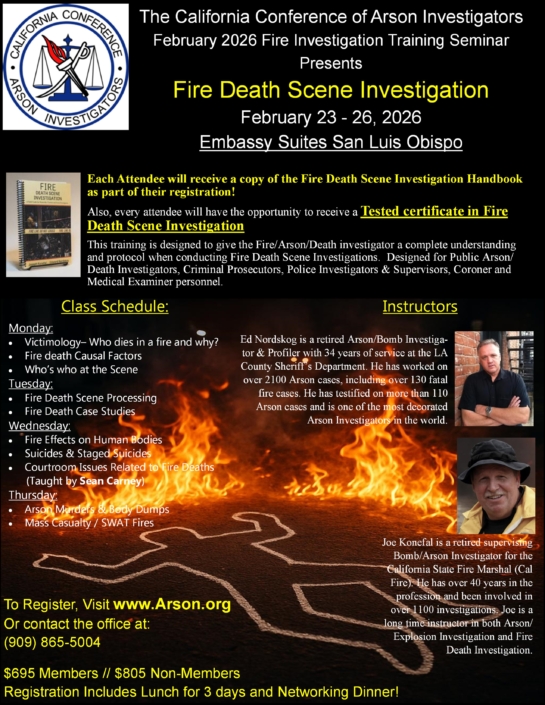 Upcoming Training – California Conference of Arson Investigators
